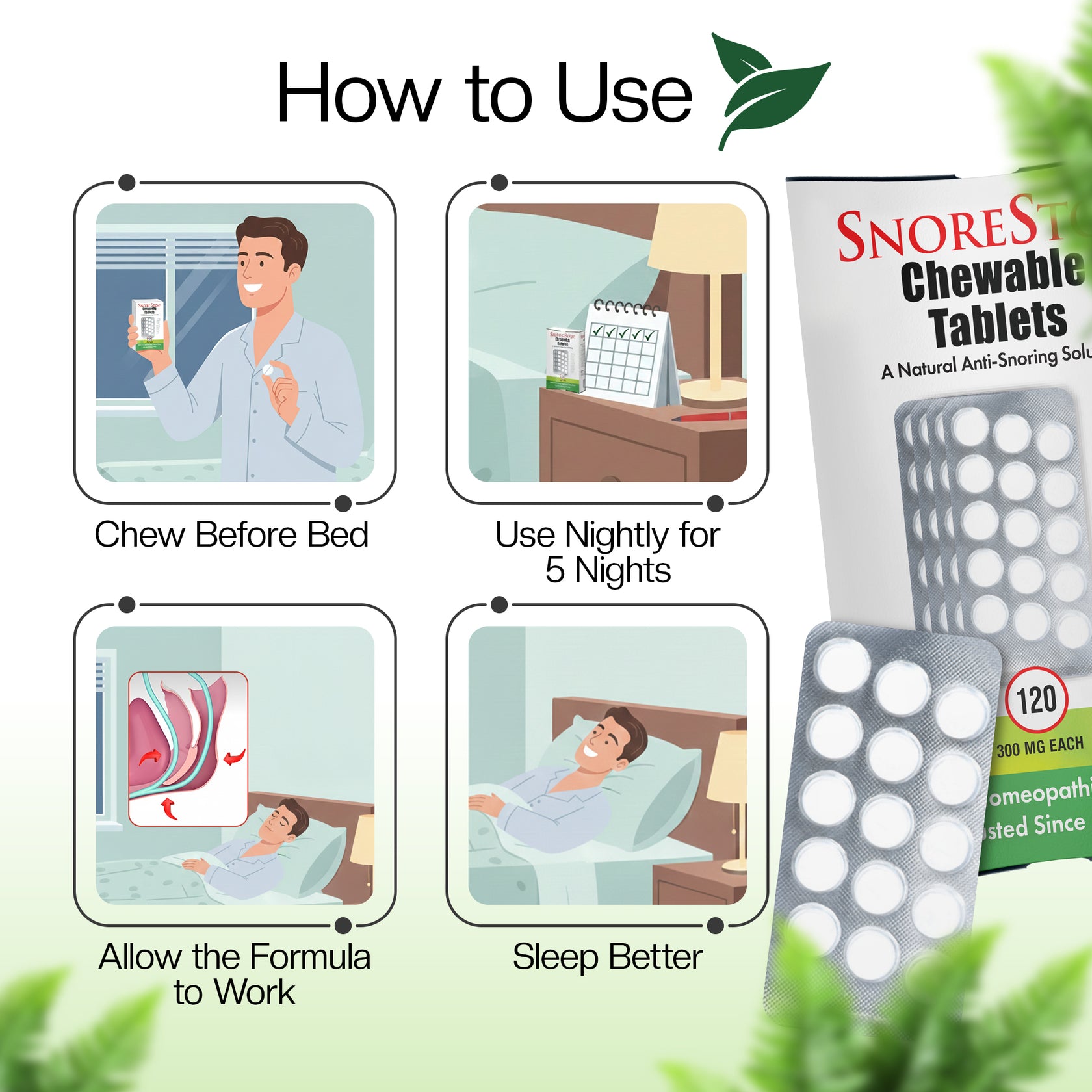 SnoreStop Chewable Tablets Natural Anti- Snoring Tablets